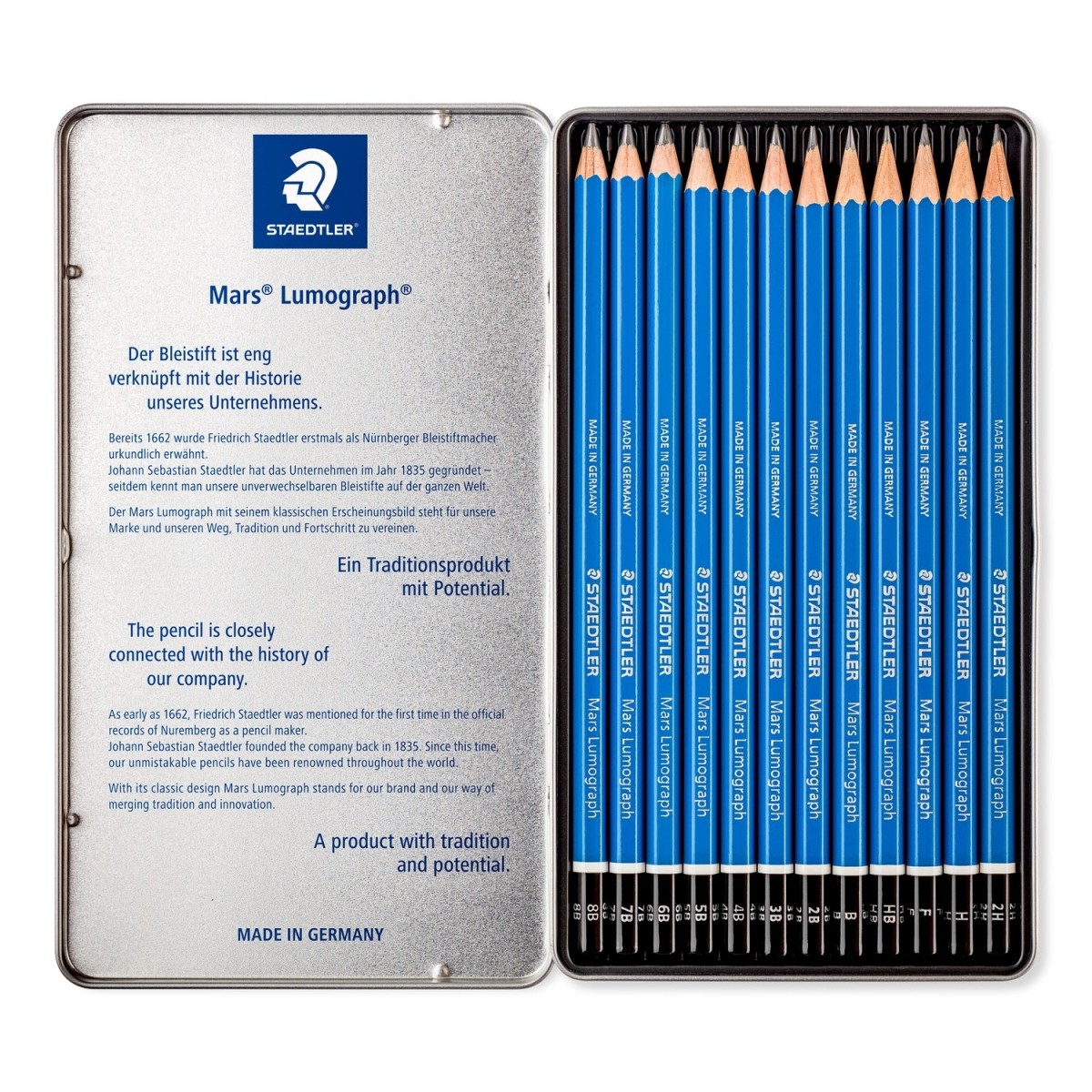Staedtler Mars Lumograph tin of 12 degrees - School Locker