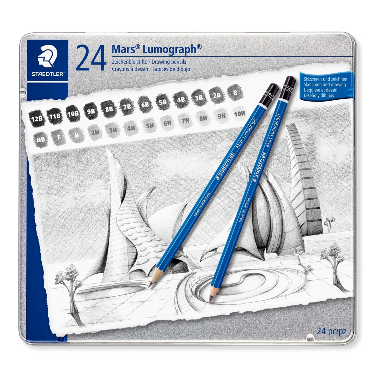 Staedtler Mars Lumograph tin of 24 degrees - School Locker