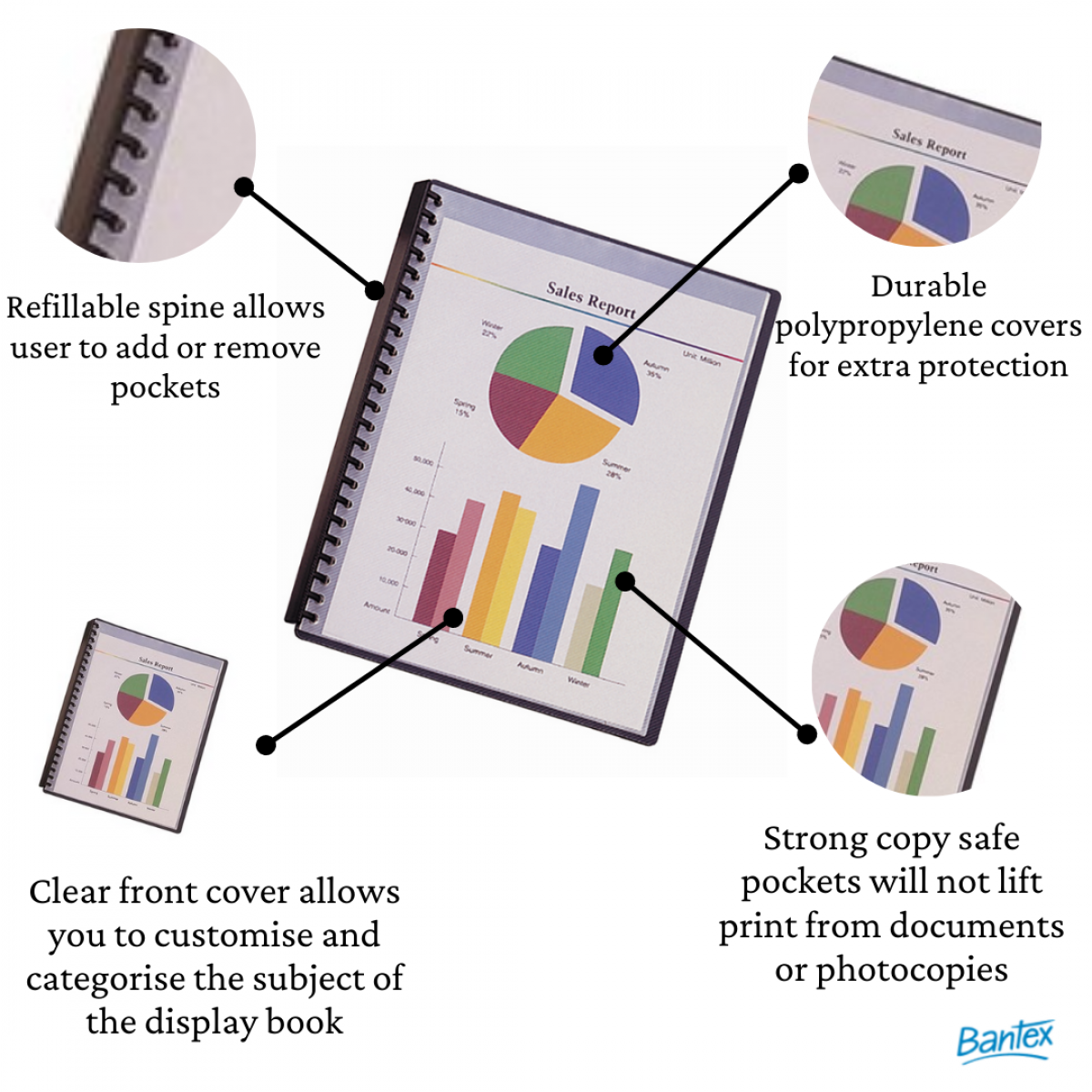 Bantex Display Book Refillable Clear Cover A4 20 Pocket - Black ...