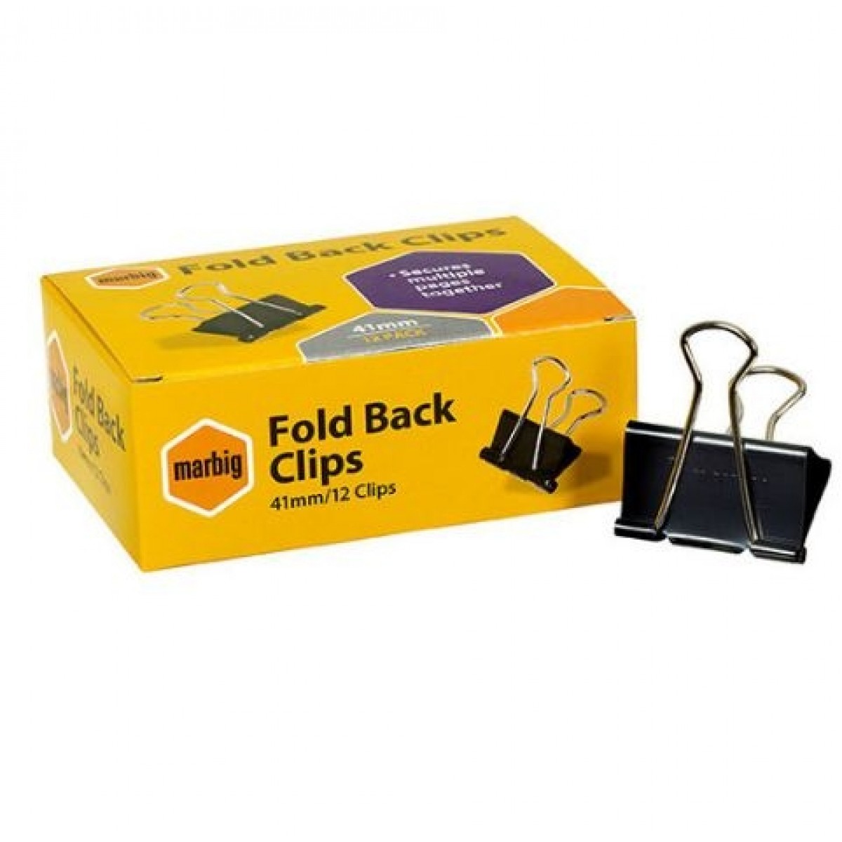 Marbig FOLD BACK CLIPS 41MM BOX 12 - School Locker