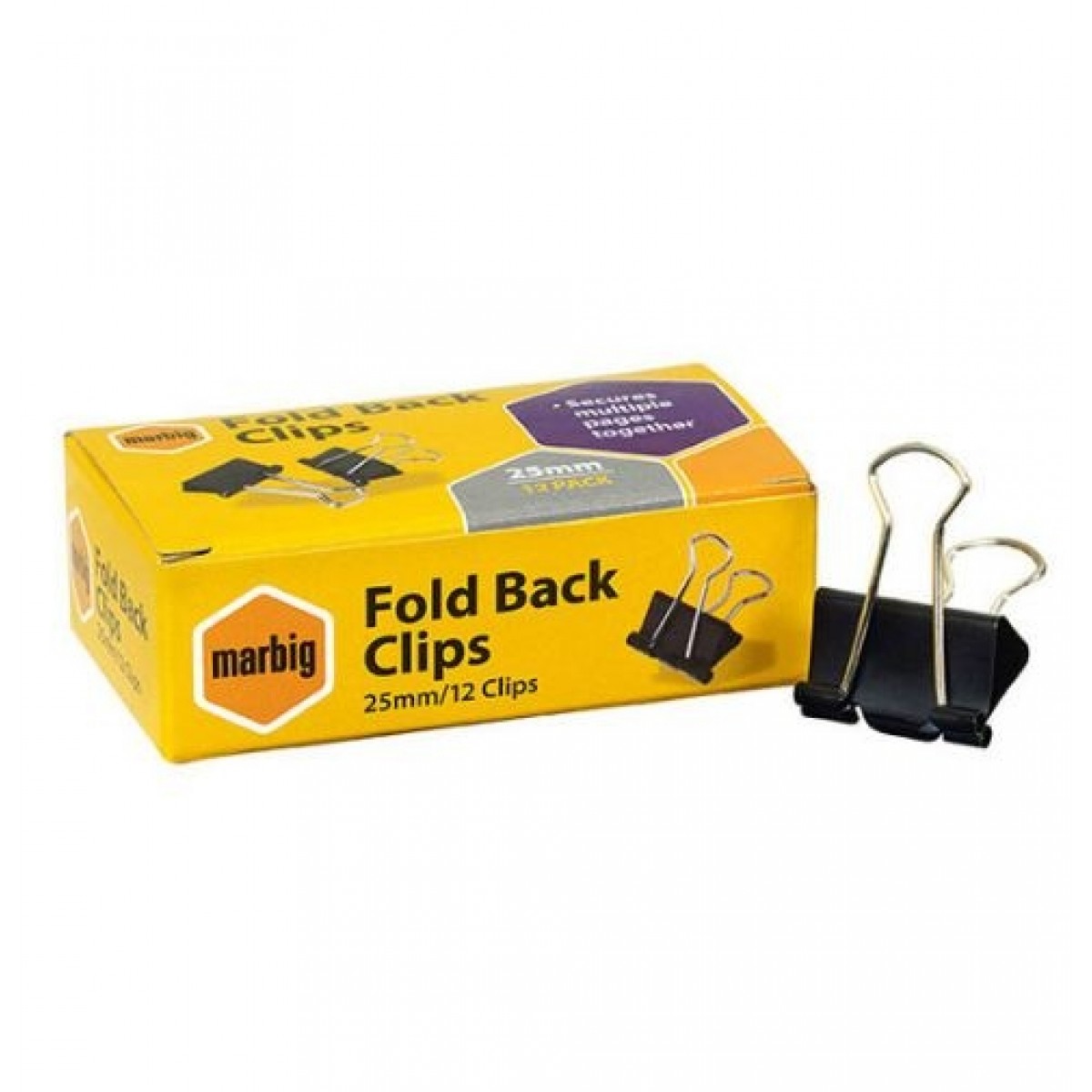 Marbig FOLD BACK CLIPS 25MM BX 12 - School Locker