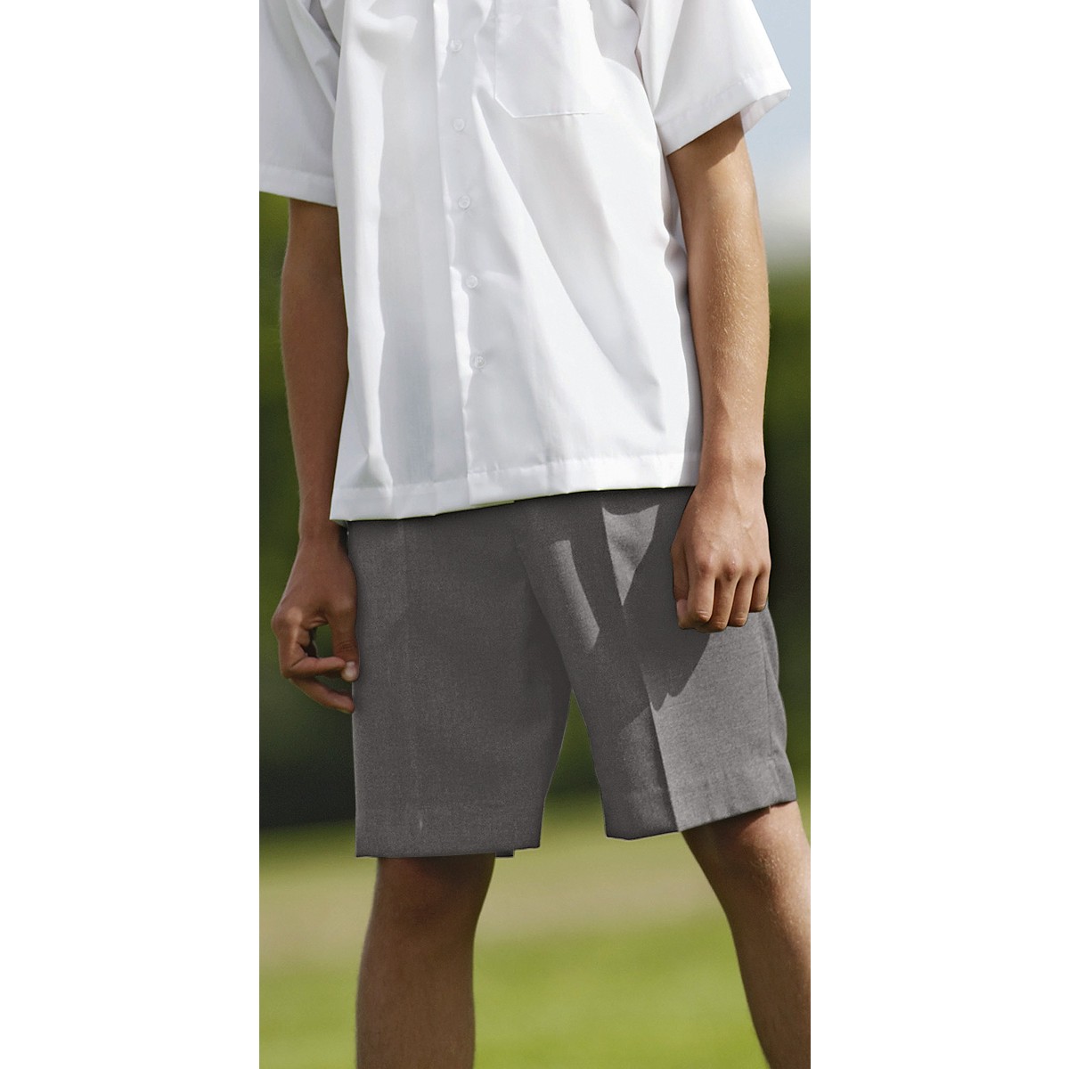 Boys Single Pleat Expander Short Light Grey - School Locker