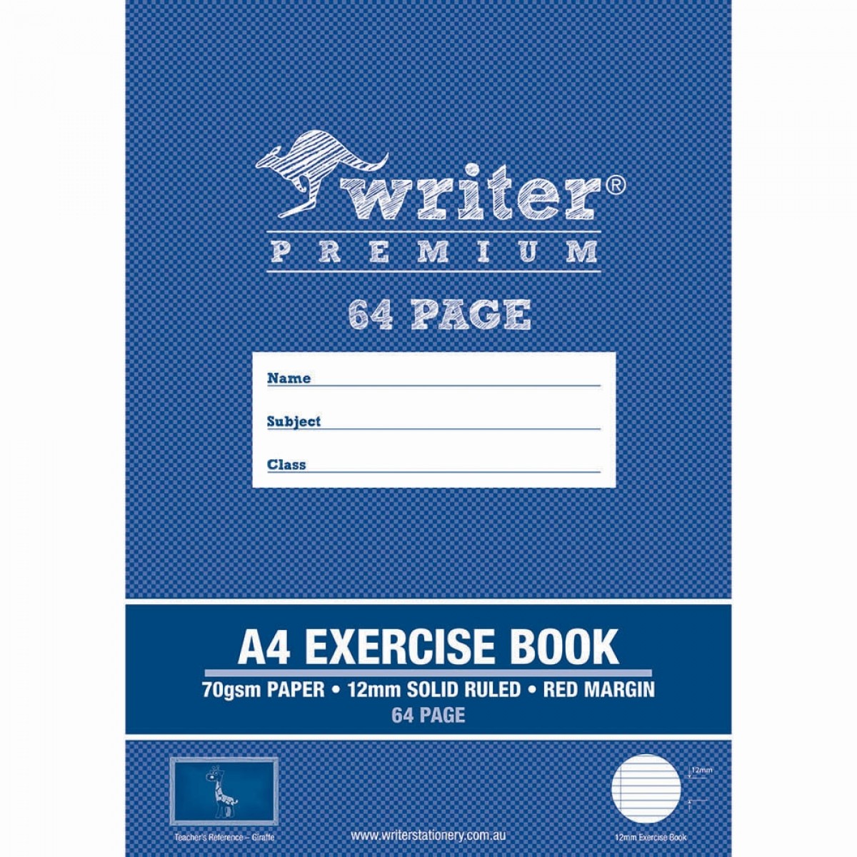 Writer Premium A4 64pg Exercise Book 12mm Solid Ruled + Margin - School ...