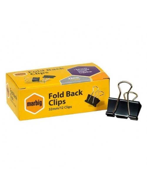 Marbig FOLD BACK CLIPS 32MM BOX 12 - School Locker